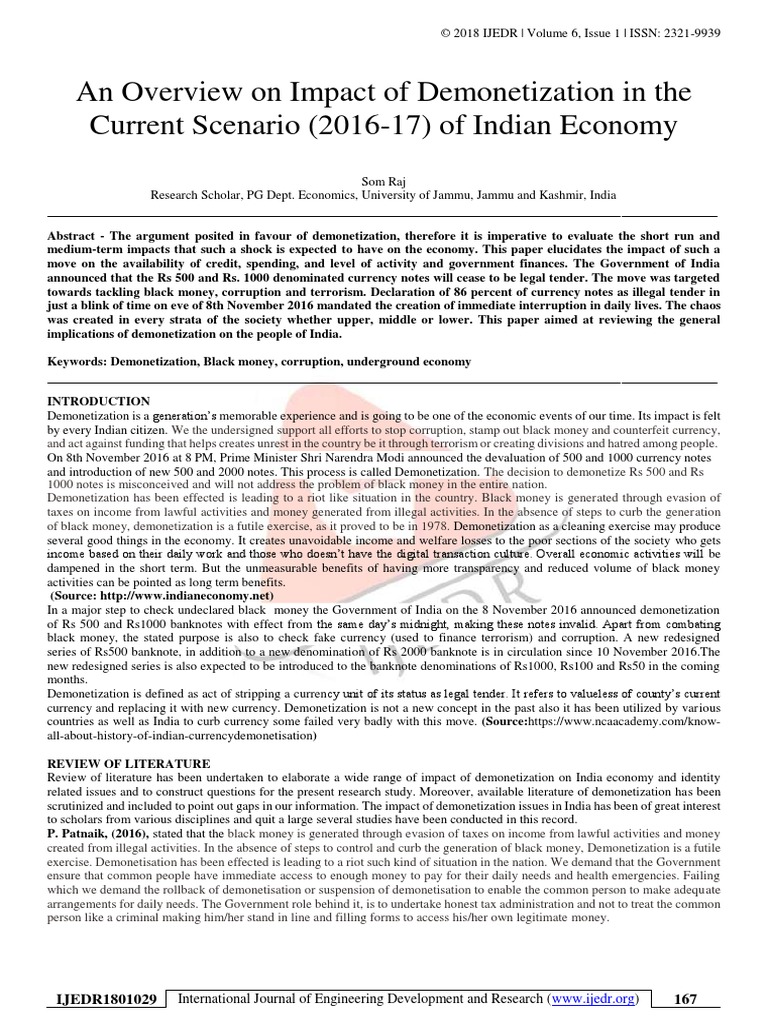An Overview On Impact of Demonetization in The Current Scenario (2016 ...