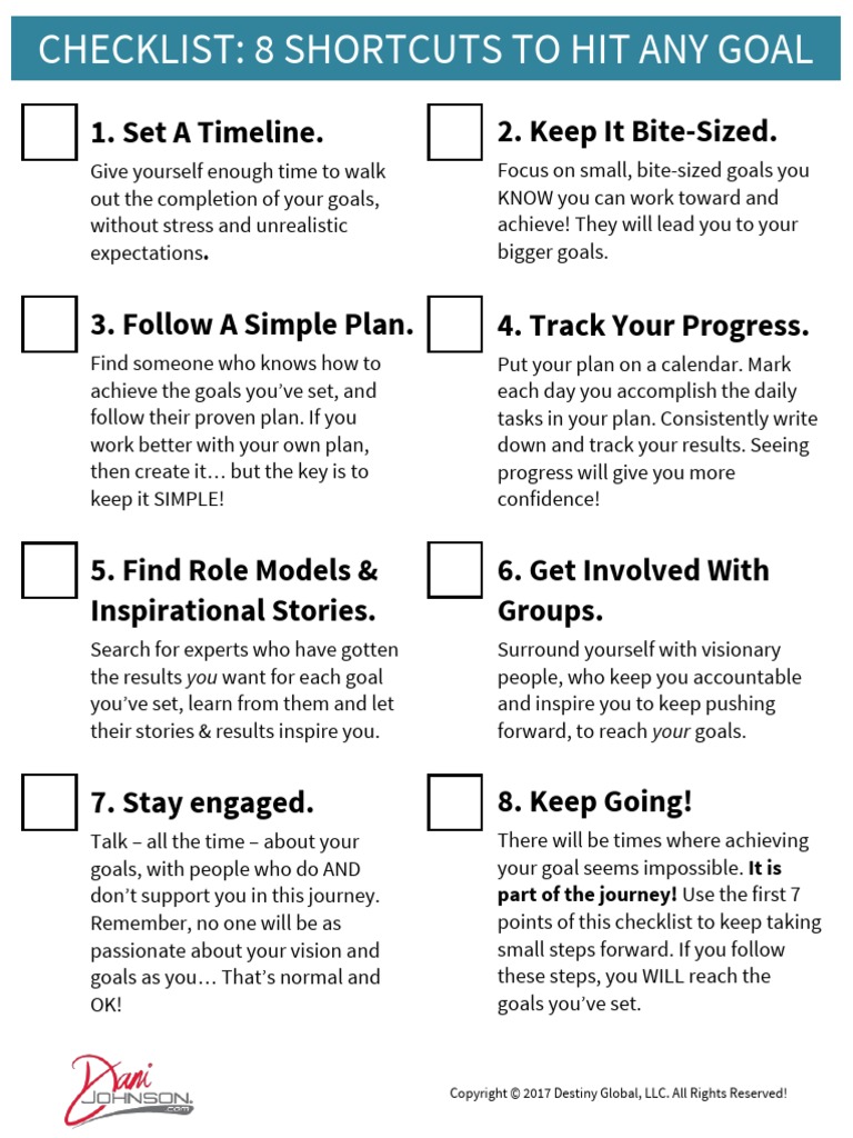 Checklist 8 Shortcuts To Hit Any Goal | PDF | Career & Growth | Self ...