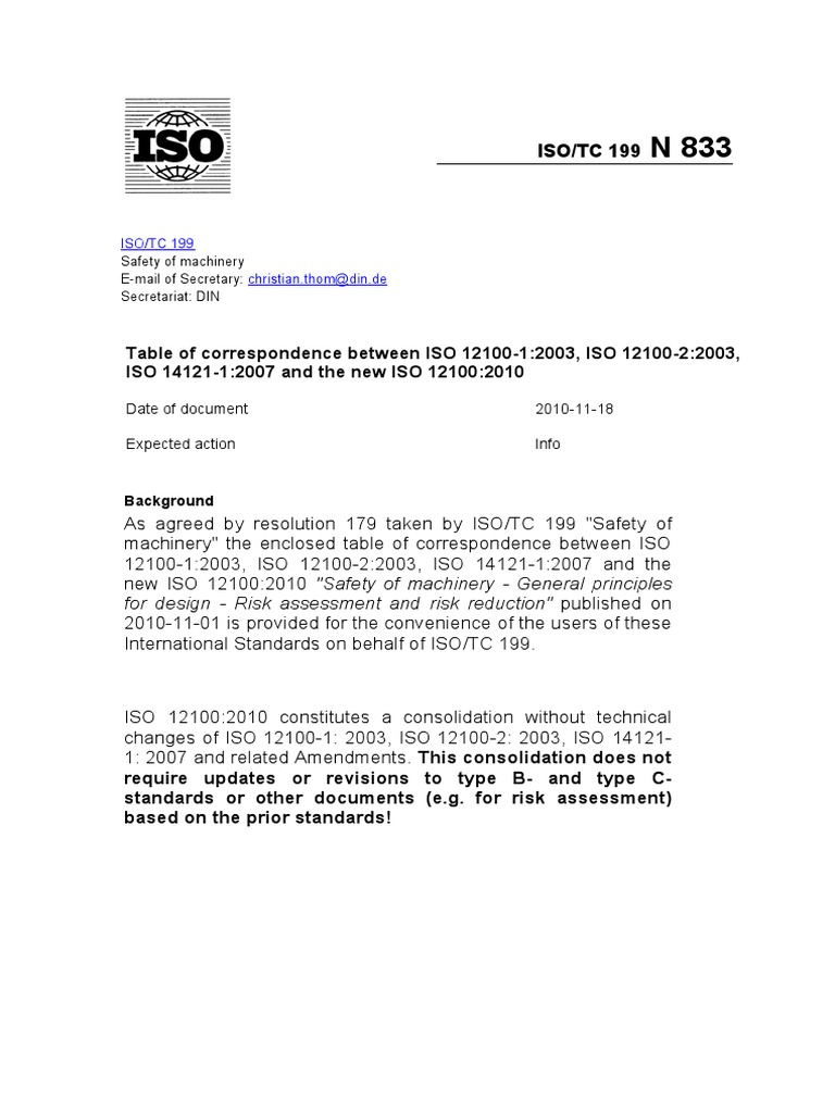 ISO 12100:2010 Machinery Safety Correspondence Table | PDF ...