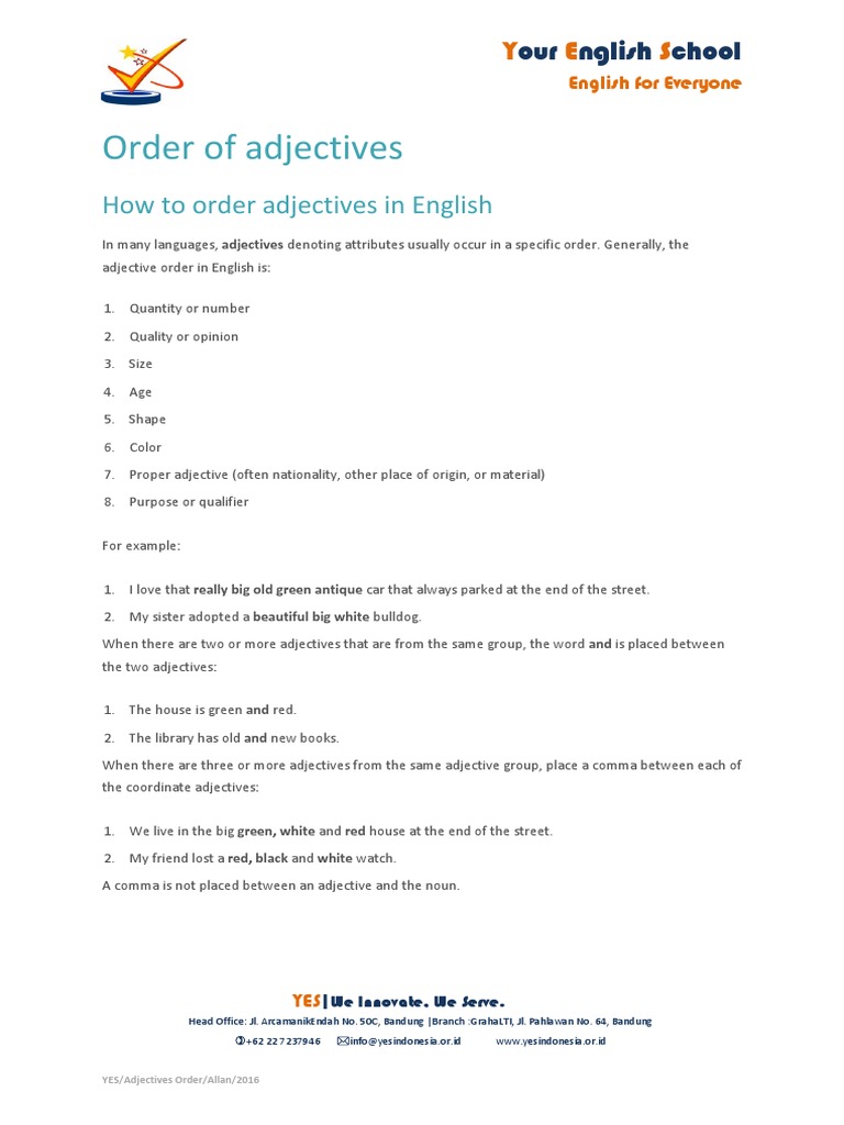 Adjectives Order | PDF