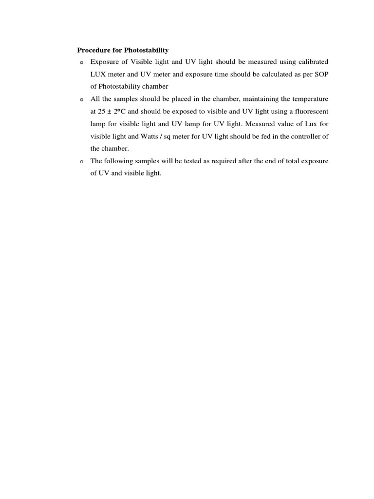 Procedure For Photostability | PDF | Exposure (Photography) | Ultraviolet