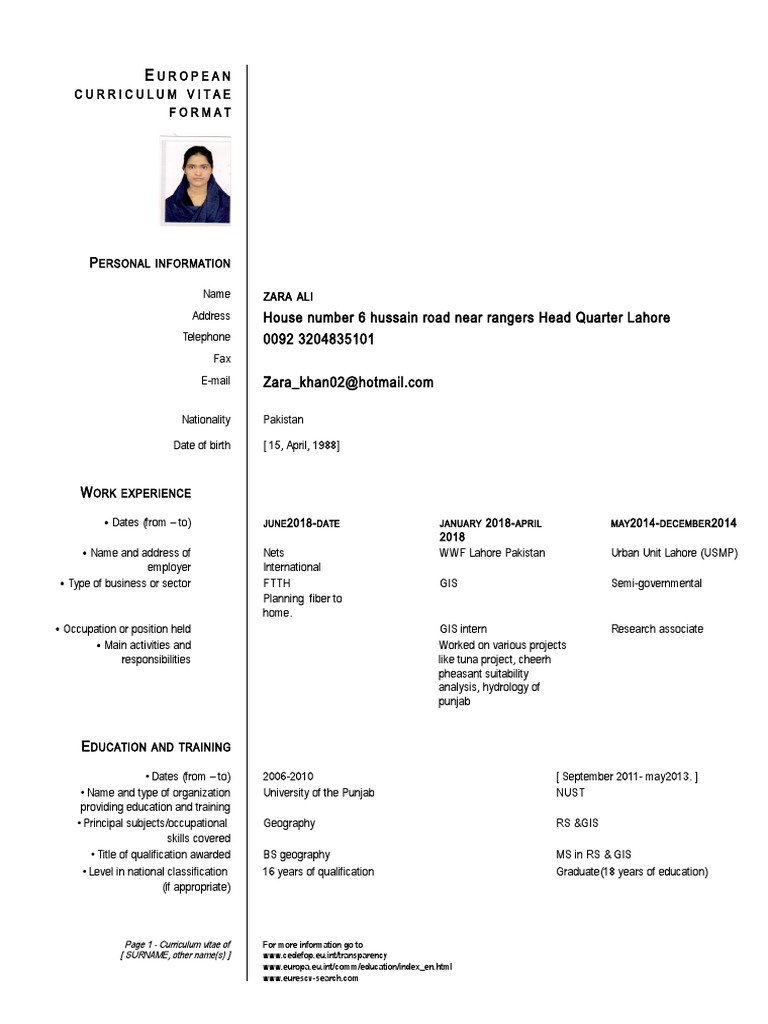 European Format CV Template | PDF | Learning | Behavior Modification