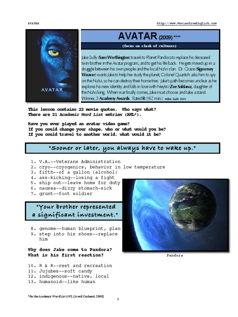 Worksheet To Avatar | PDF | Avatar (2009 Film)