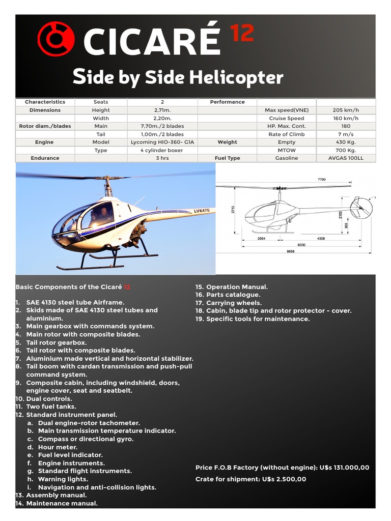 Main Features and Specifications of the Cicaré 12 Two-Seater Helicopter ...