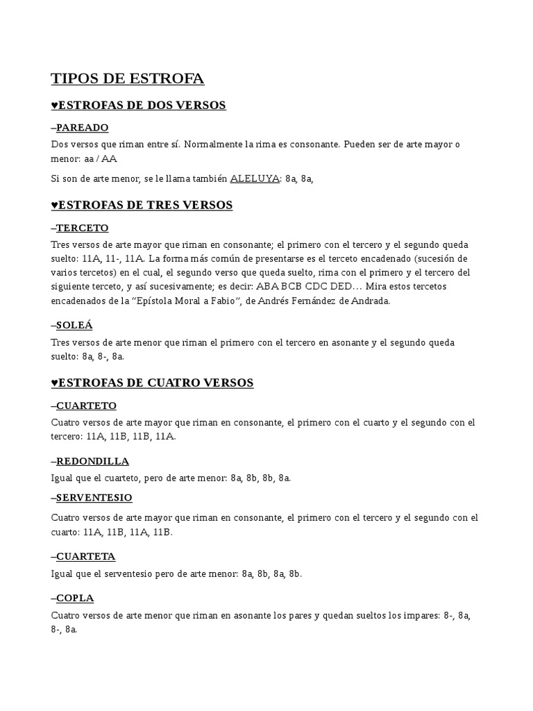 Tipos de Estrofas | PDF | Forma poética | Fonética