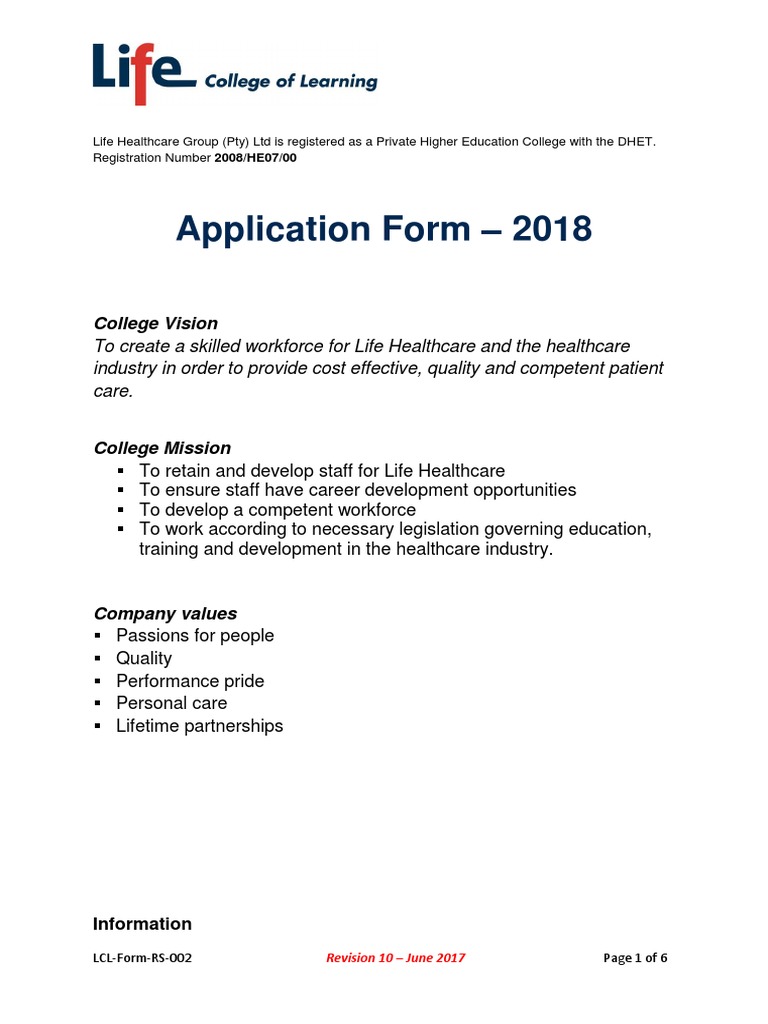 LCL Form Rs 002 Application Form 2018 | PDF | Nursing | Credit