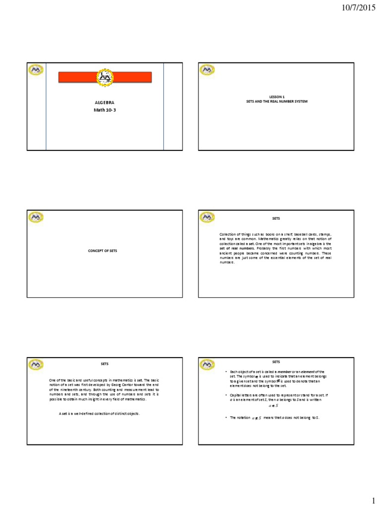 Sets and The Real Number System | PDF | Set (Mathematics) | Numbers