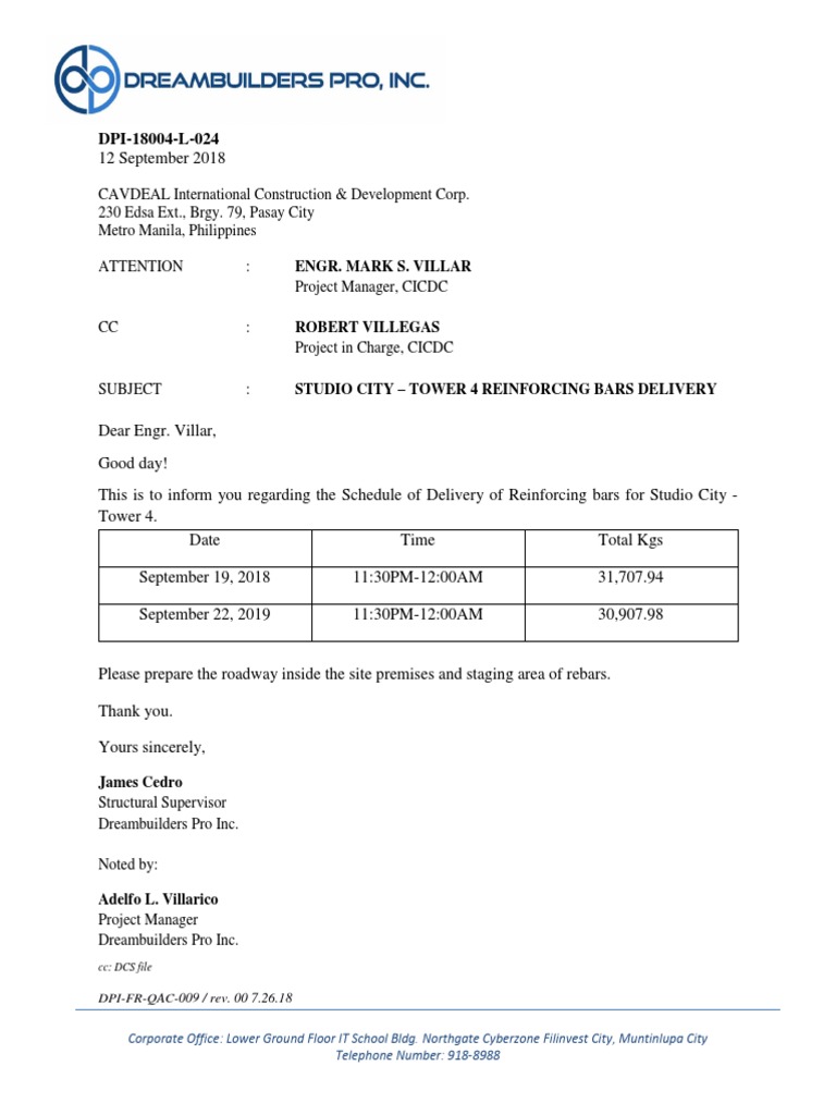 L 024 Rebars Delivery | PDF