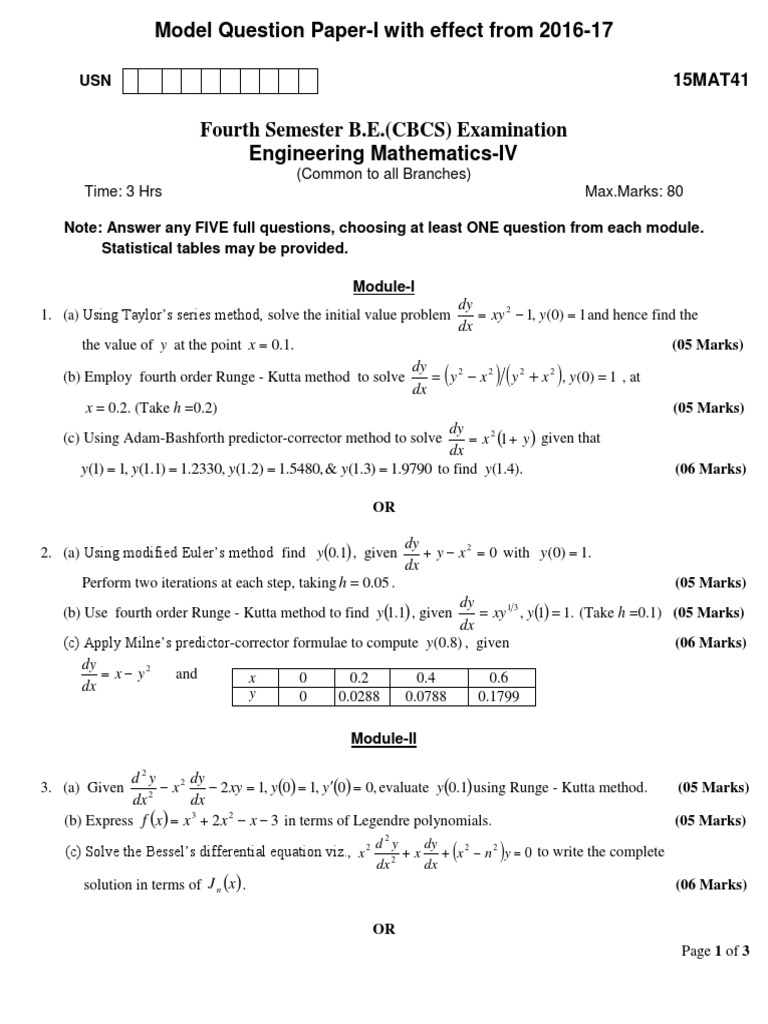 Model Question Paper-I With Effect From 2016-17: y X y X y DX Dy | PDF ...