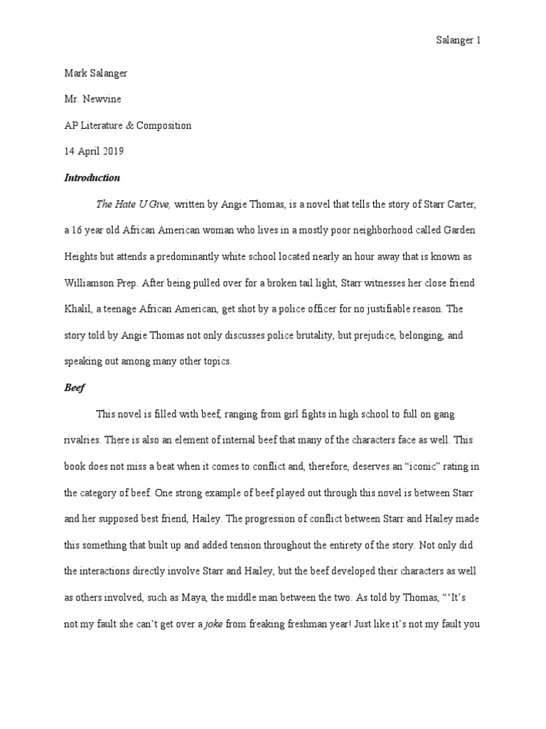 The Hate U Give Project Lit | PDF