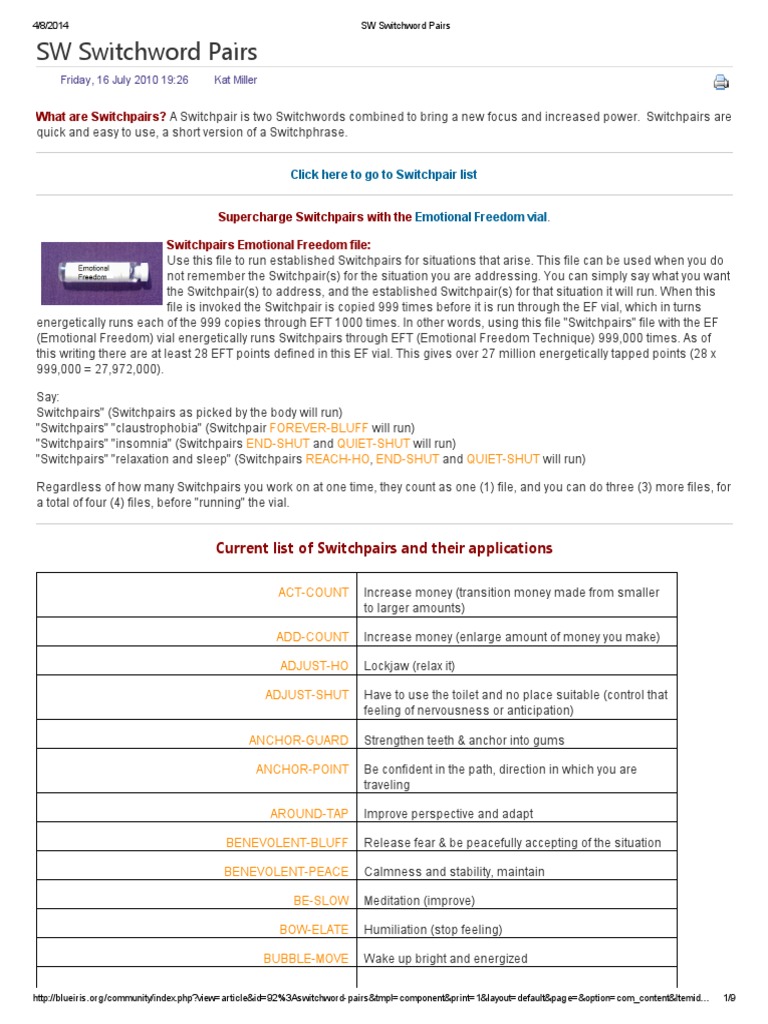 SW Switchword Pairs: Current List of Switchpairs and Their Applications | PDF | Mind ...