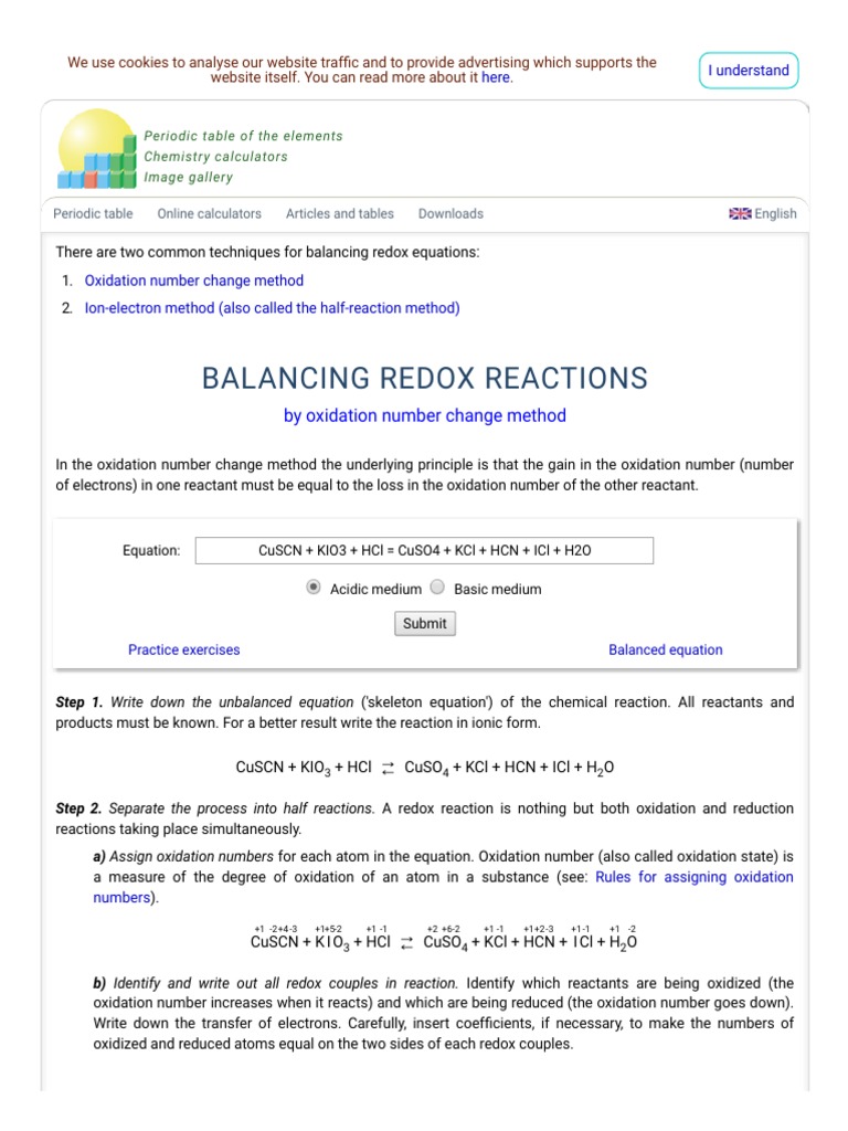 Balancing Redox Reactions by Oxidation Number Change Method | PDF | Redox | Chemistry