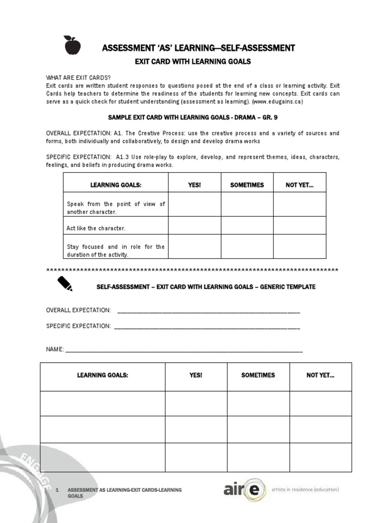 Exit Cards for Student Self-Assessment | PDF