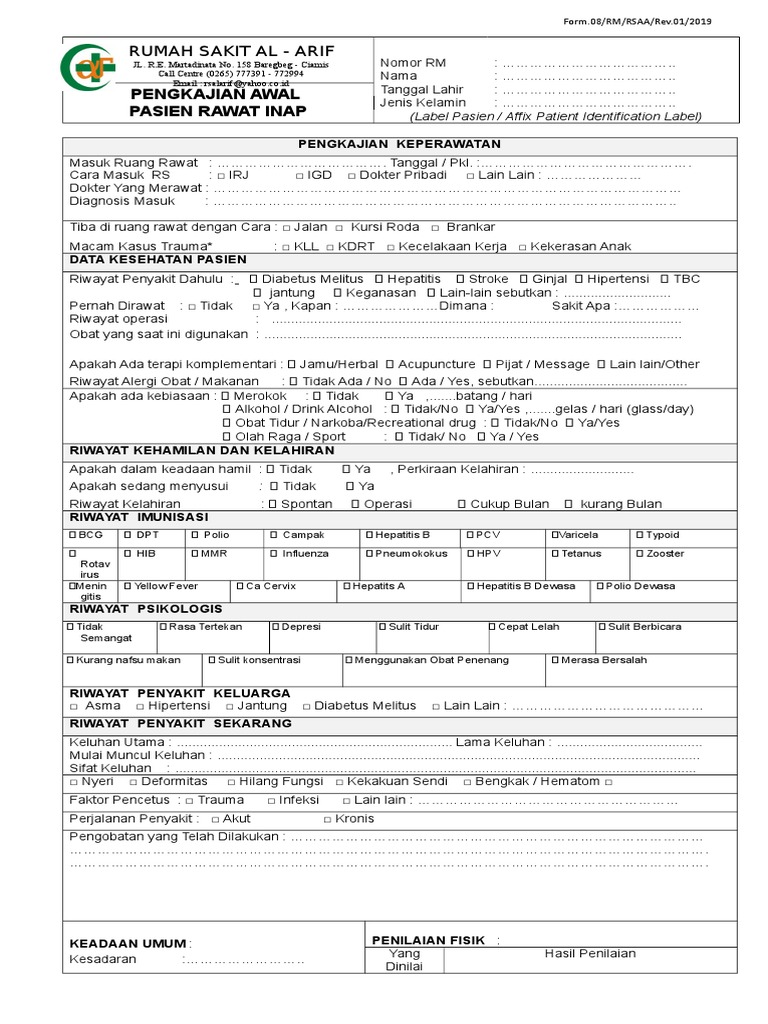 RM 08 Pengkajian Keperawatan Awal Pasien Rawat Inap | PDF