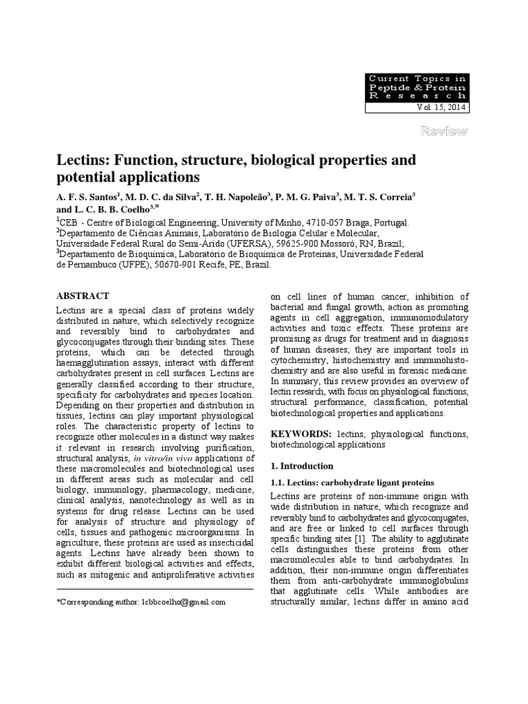 Lectins - Function Structure Biological Properties and | PDF | Cell ...