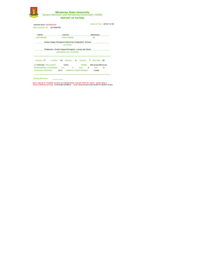 SASE Rating Report for Samira Abubacar | PDF
