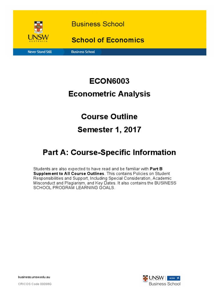 Econometric Analysis Course Outline | PDF | Lecture | Econometrics