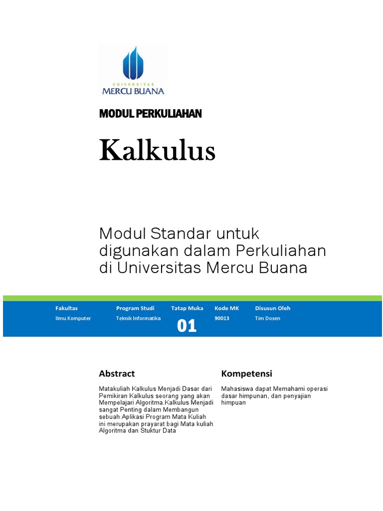 Modul Perkuliahan Kalkulus UMB | PDF