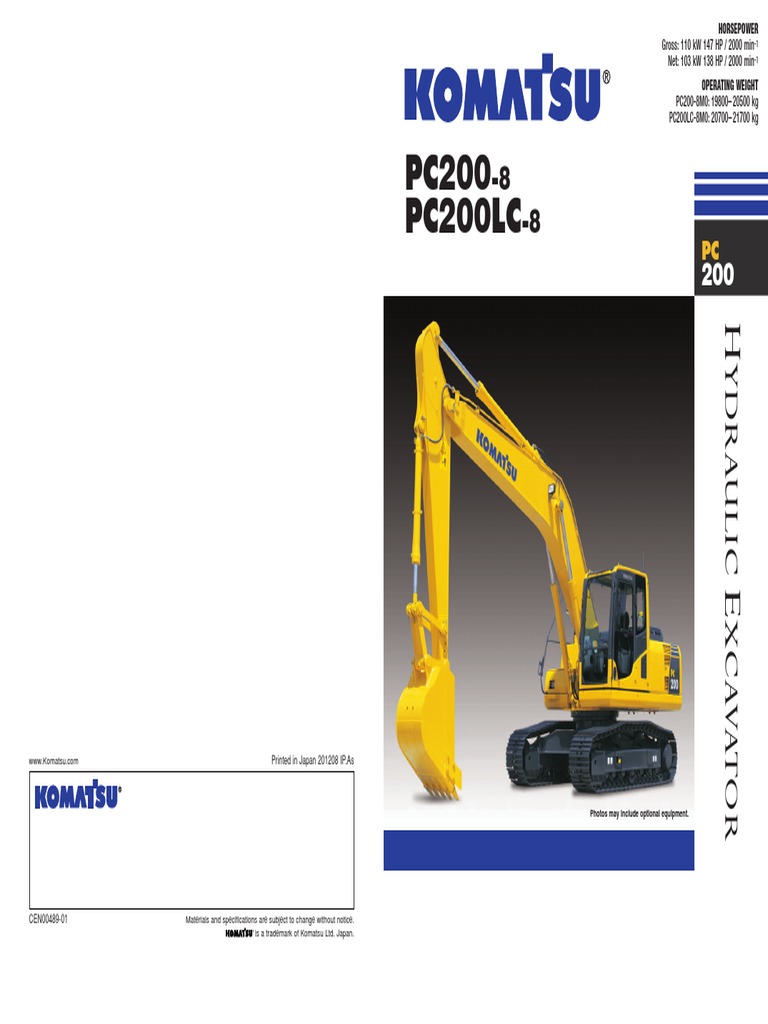 Komatsu PC200-8 Hydraulic Excavator Specs | PDF | Computer Monitor ...