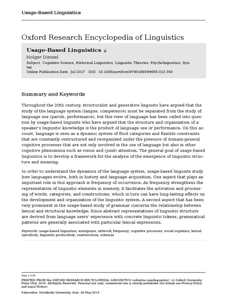 Usage Based Linguistics | Download Free PDF | Morphology (Linguistics ...