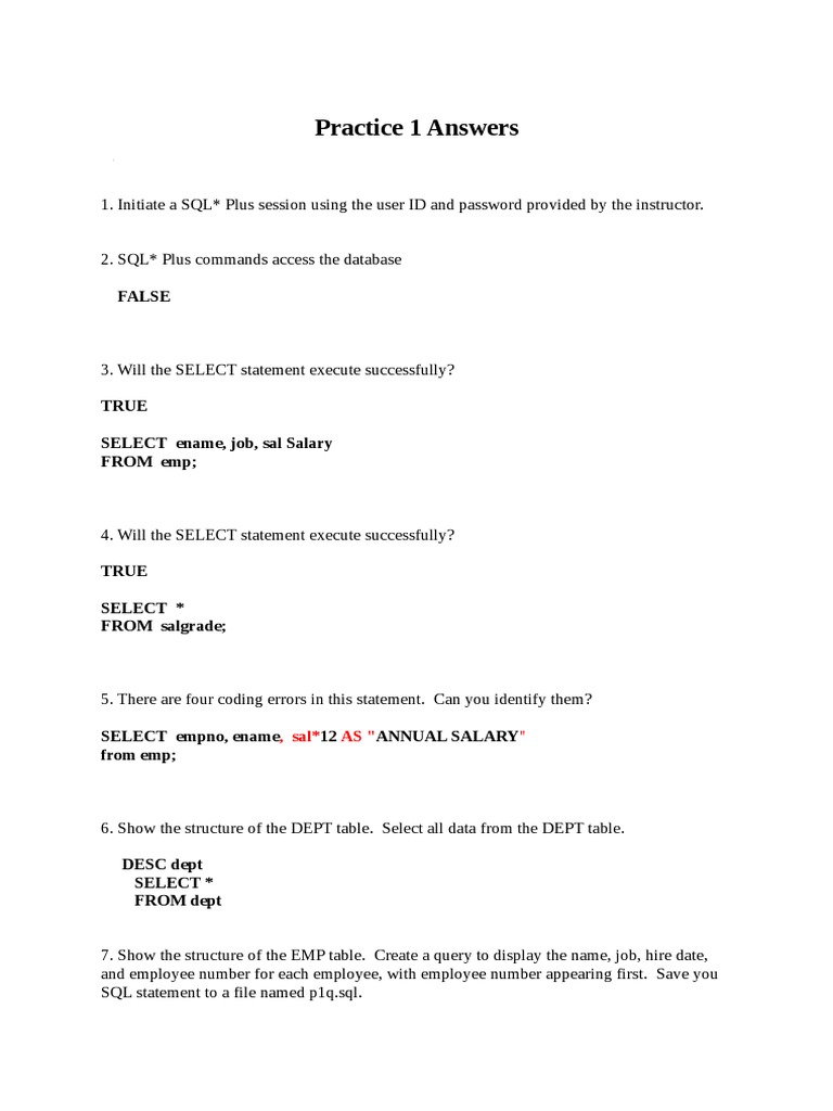 SQL Query Practice Answers | PDF | Database Index | Data Model