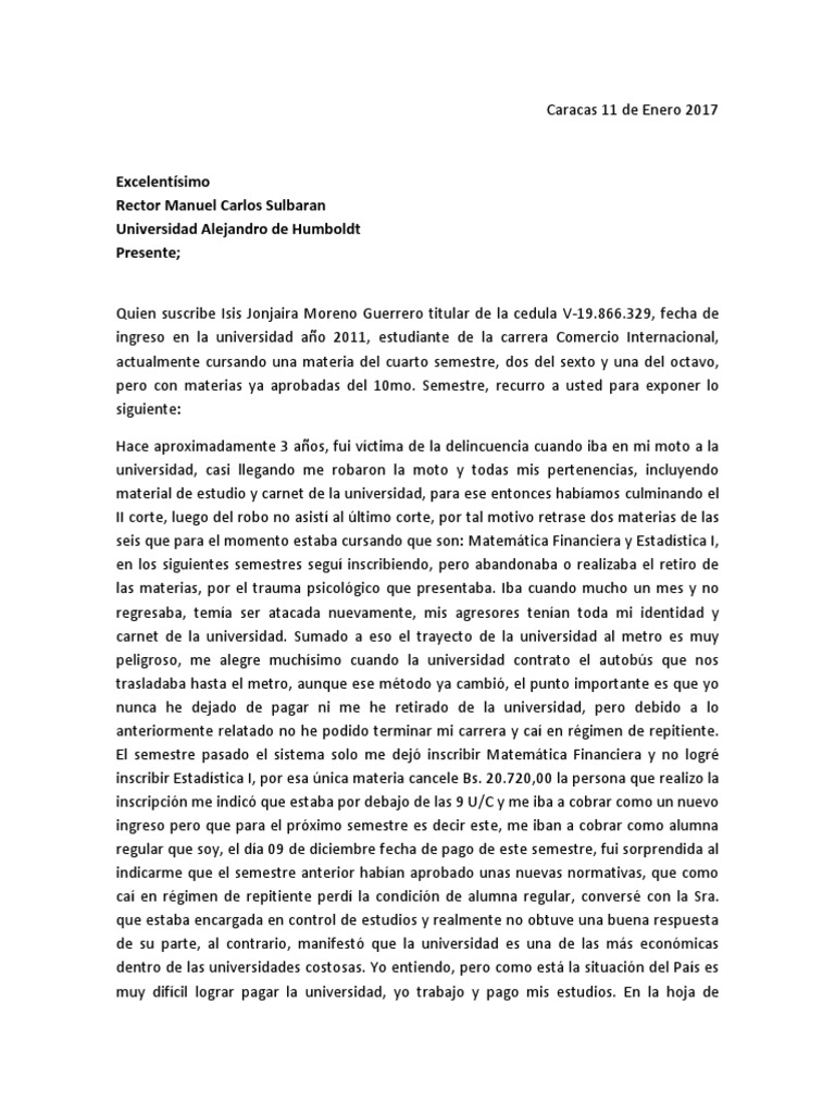 Carta Al Rector de La Universidad | PDF