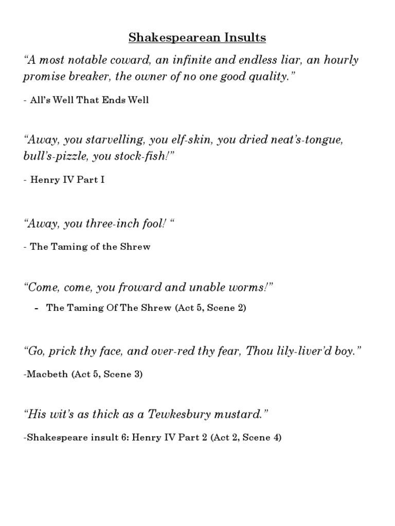 Shakespearean Insults | PDF | English Renaissance Plays | English ...