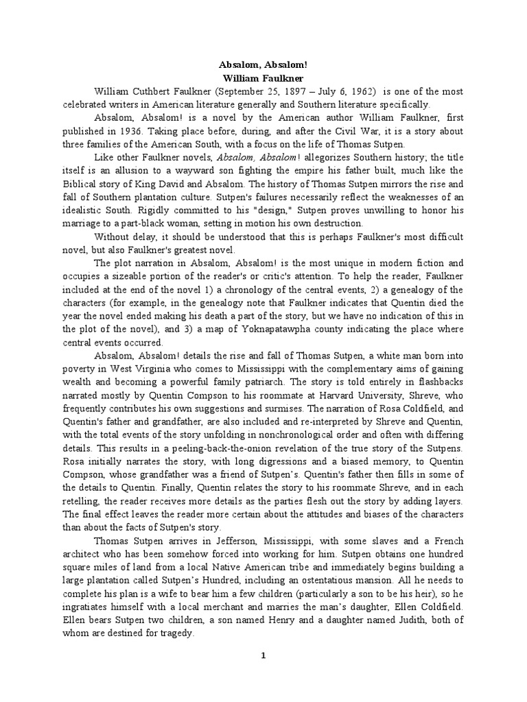 Absalom Absalom-William Faulkner | PDF | Classics