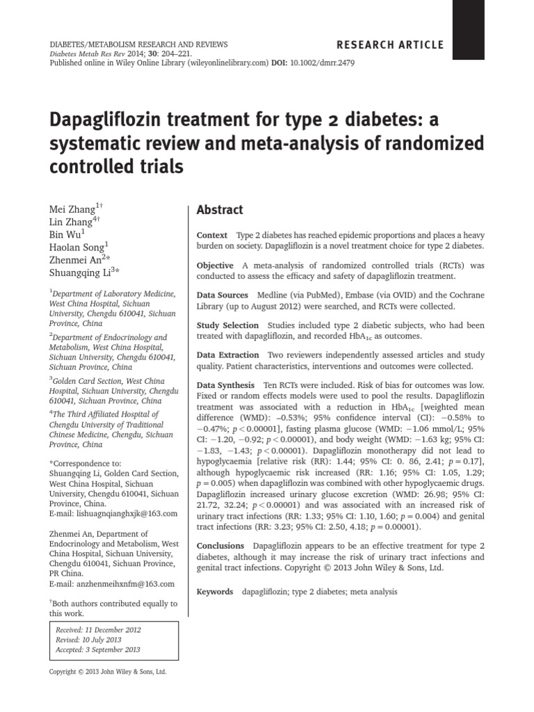 Dapagli Ozin Treatment For Type 2 Diabetes: A Systematic Review and ...