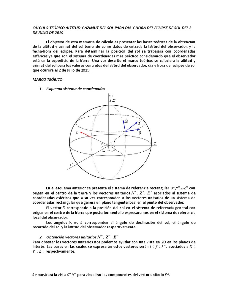 Cálculo Teórico Altitud y Azimut Del Sol para Día y Hora Del Eclipse de ...