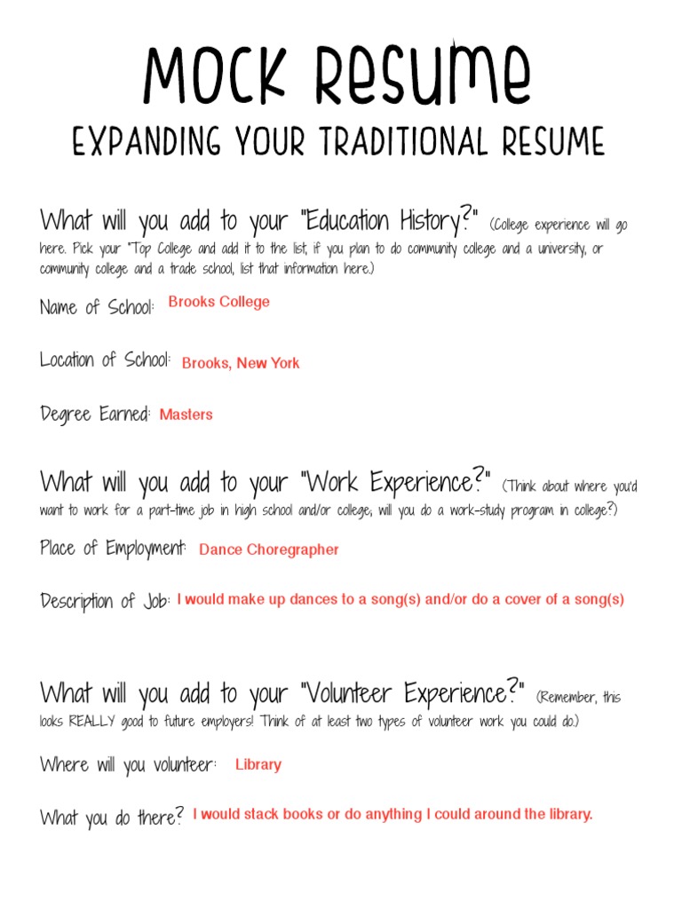 Mock Resume PDF | PDF | Language Arts & Discipline | Self-Improvement