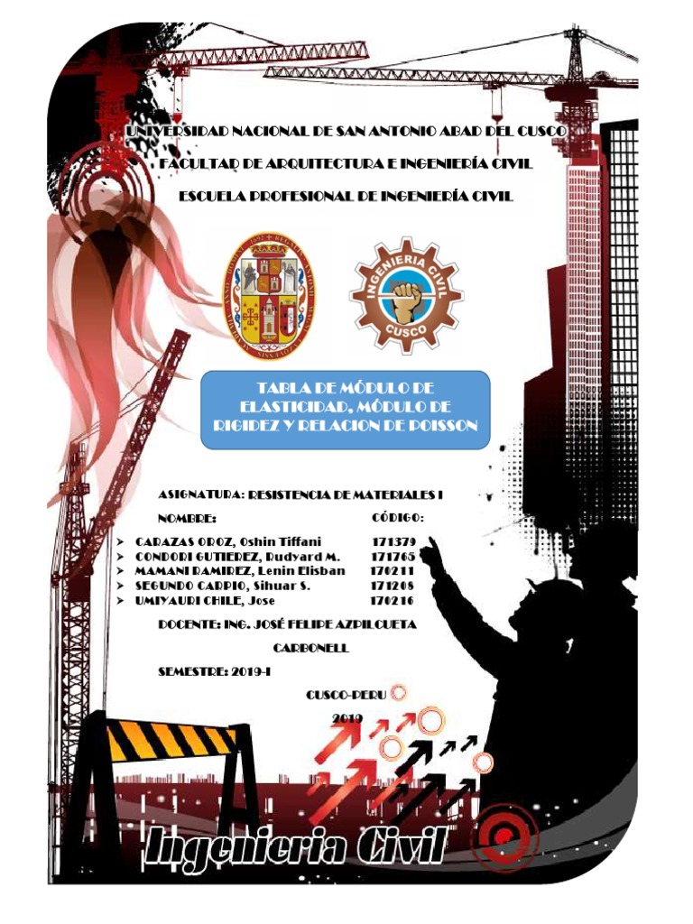 Tabla de Módulo de Elasticidad, Módulo de Rigidez y Relacion de Poisson ...