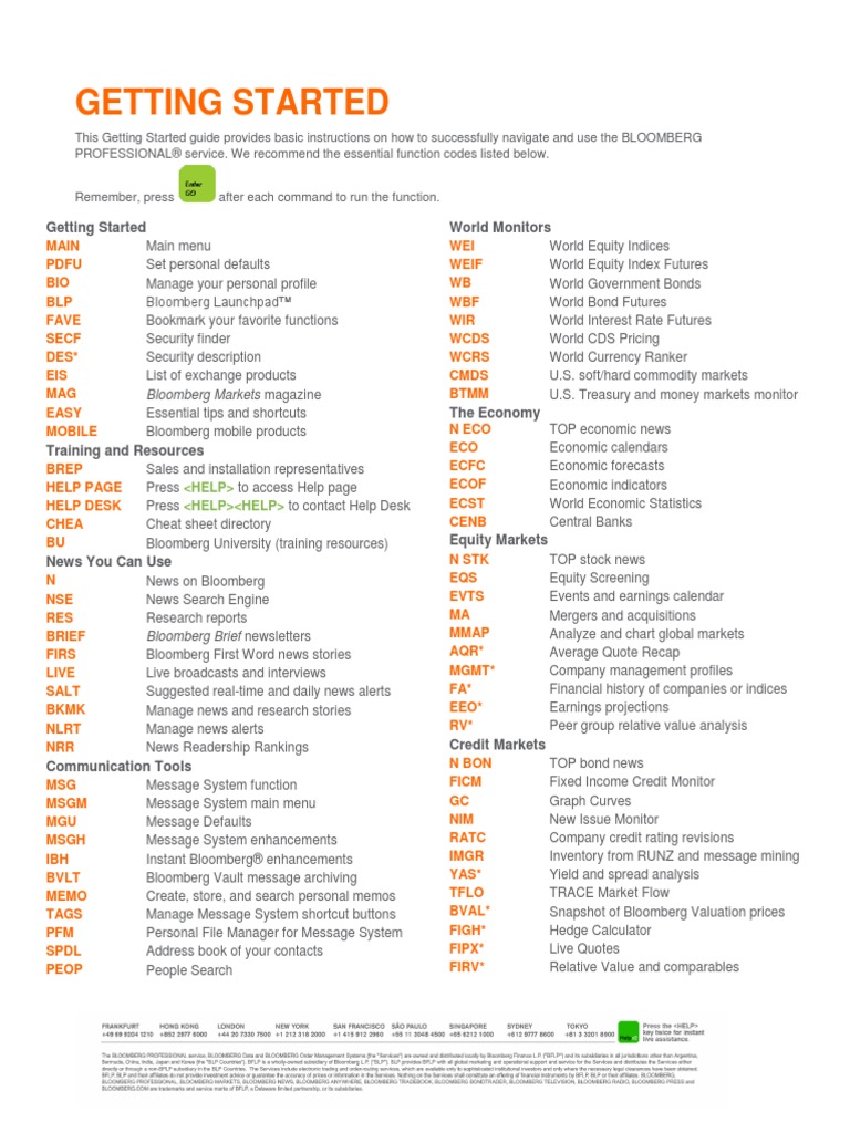 Bloomberg Cheat Sheet | PDF | Credit Default Swap | Foreign Exchange Market