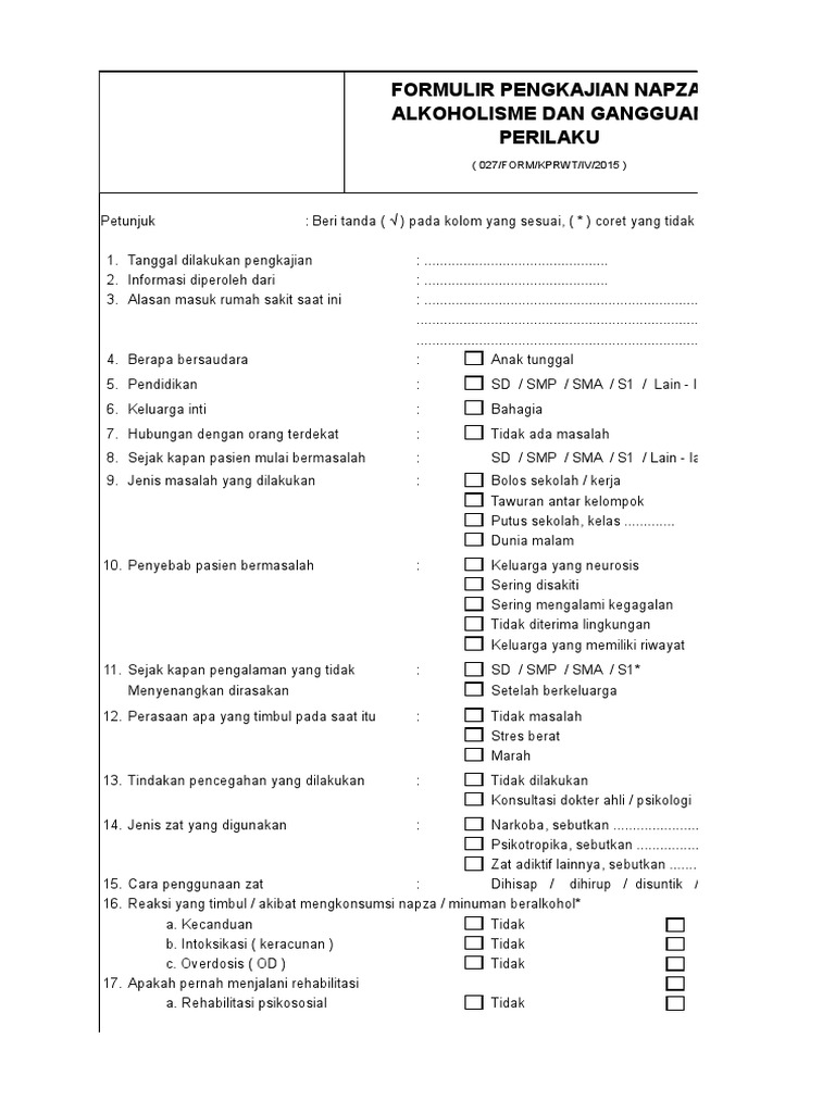 027 Formulir Pengkajian Napza | PDF