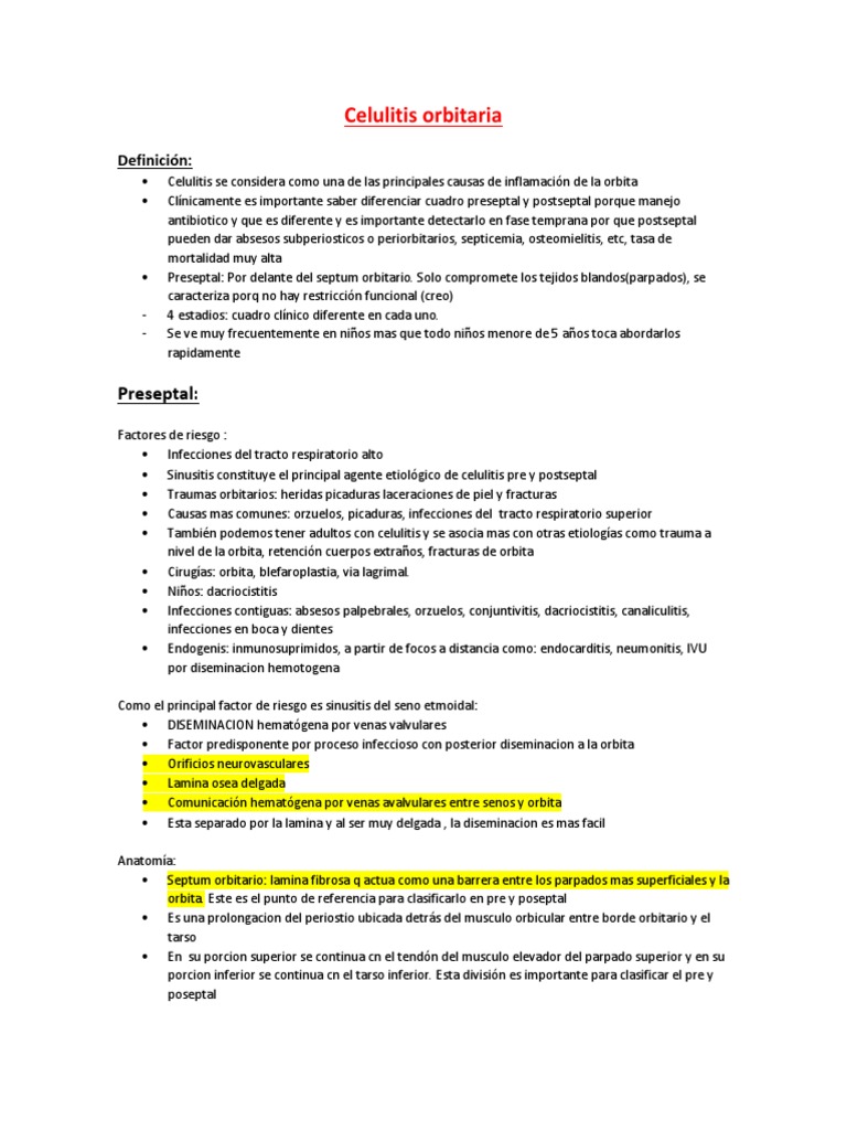 Manejo de Celulitis Orbitaria y Preseptal | PDF | Especialidades ...