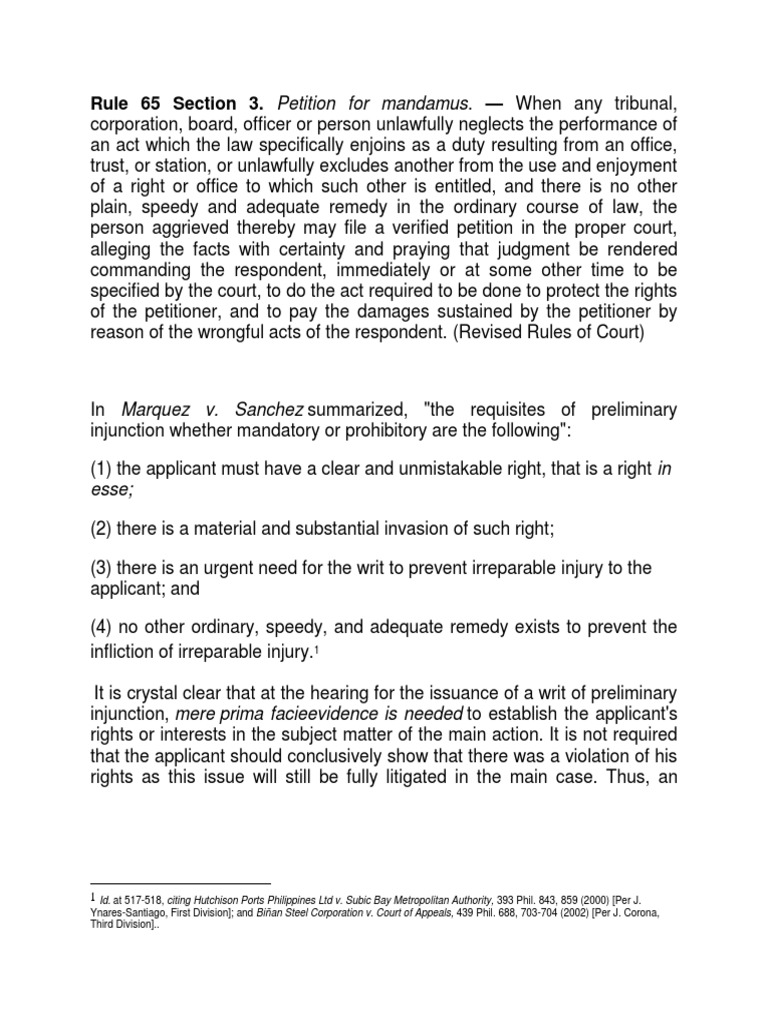 Rule 65 Section 3 | PDF | Injunction | Mandamus