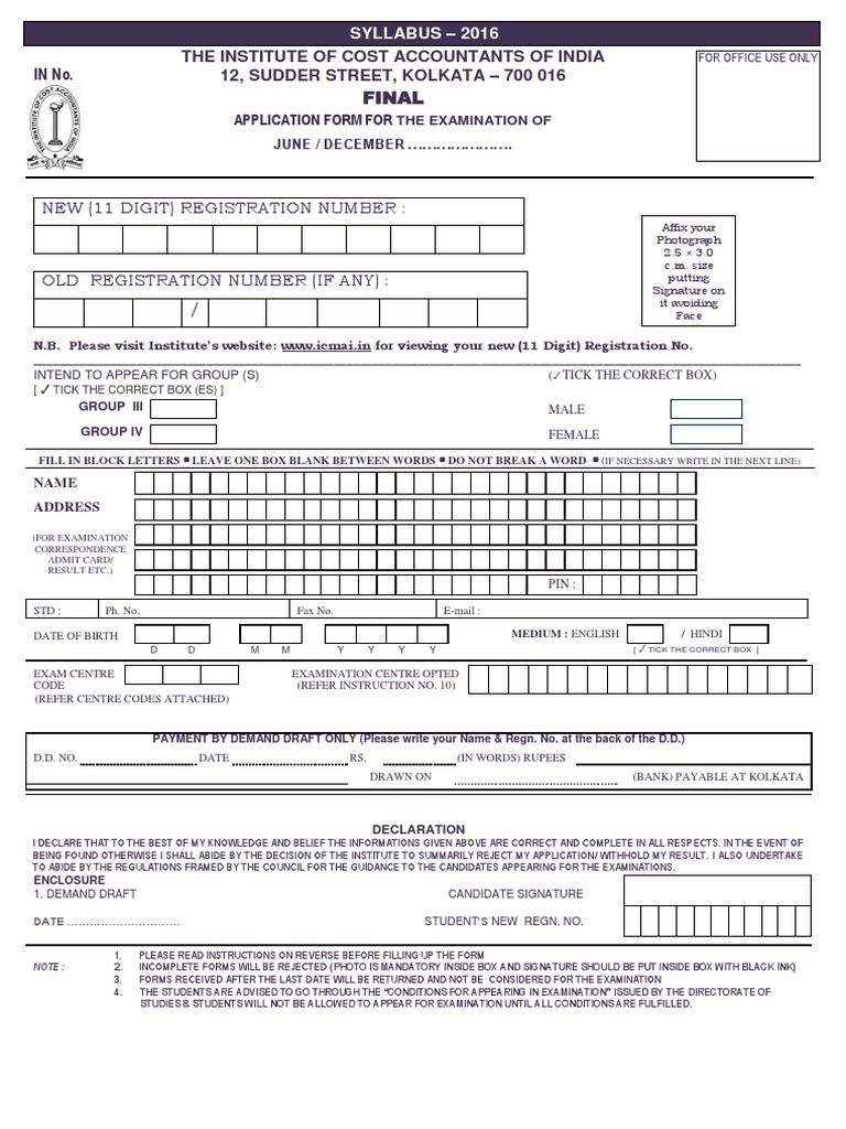 ICAI Exam Syllabus Application Form | PDF | Justice | Crime & Violence