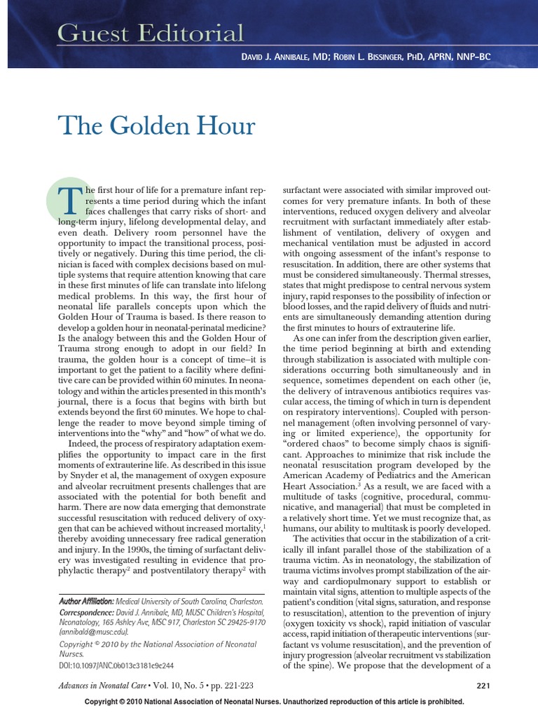 The Golden Hour: D J. A, MD R L. B, P D, Aprn, NNP-BC | PDF | Evidence ...