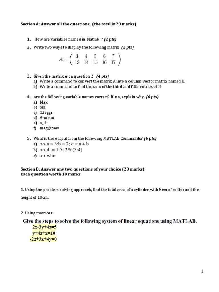 Matlab Fundamentals: Variable Naming, Matrix Operations, and Problem ... Matlab Fundamentals: Variable Naming, Matrix Operations, and Problem ...
