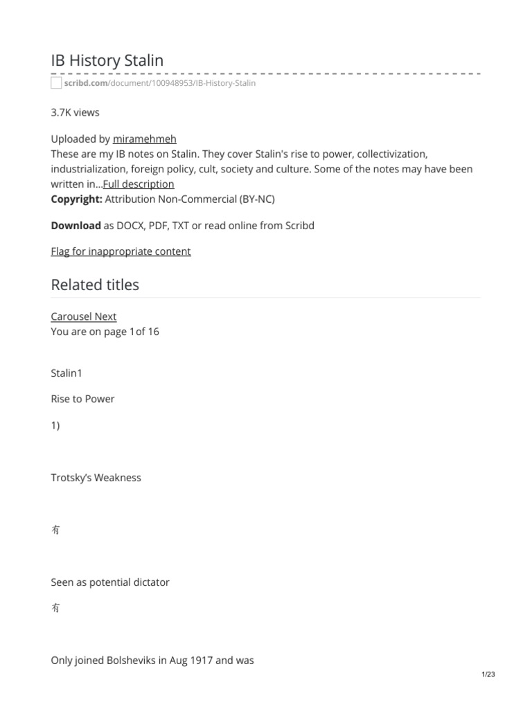 IB History Stalin | PDF | Joseph Stalin | Leon Trotsky