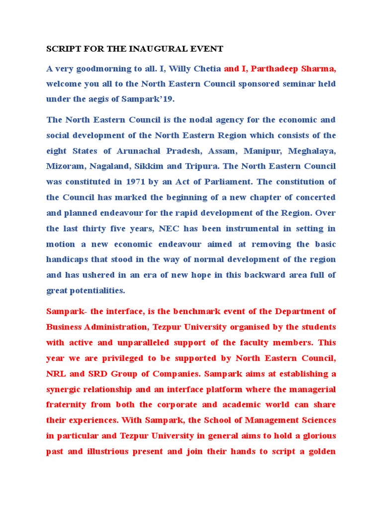 SCRIPT FOR THE INAUGURAL EVENT'19 REVISED.doc | Politics | Government