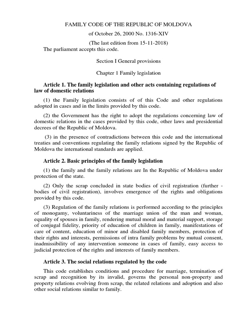 Family Code of Moldova Overview | PDF | Family | Marriage