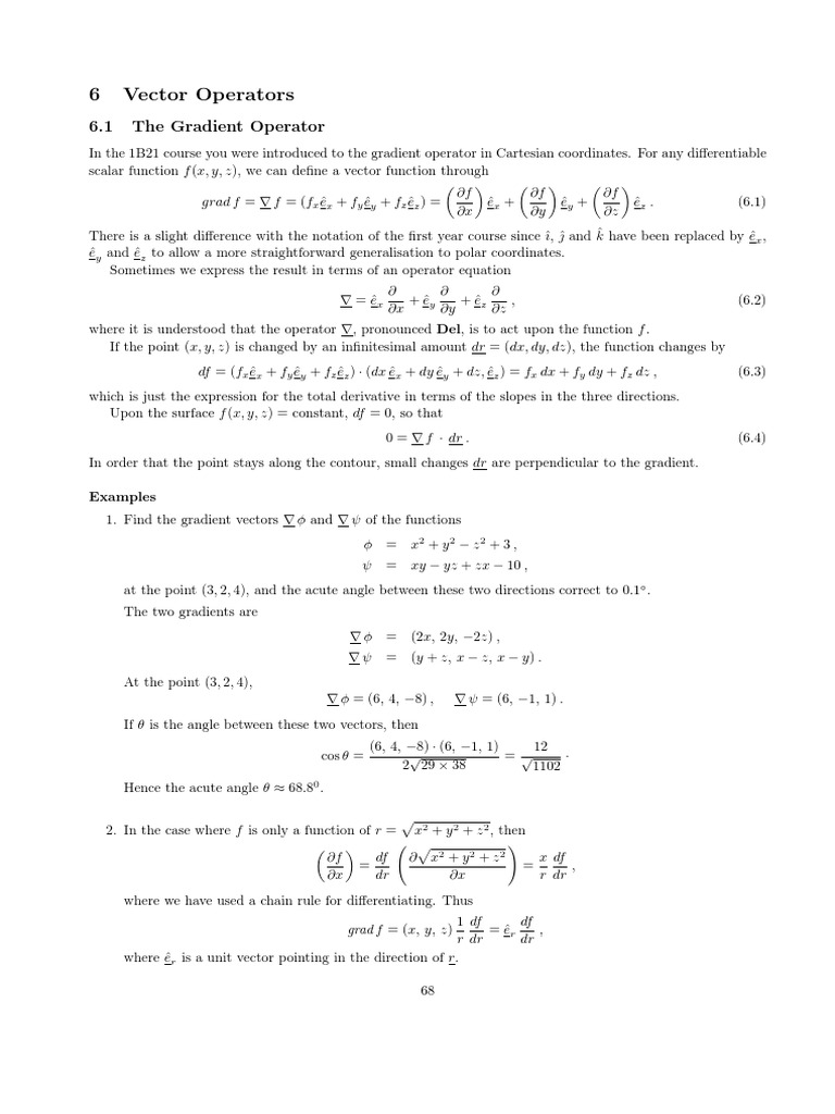 6 Vector Operators: 6.1 The Gradient Operator | PDF | Coordinate System ...