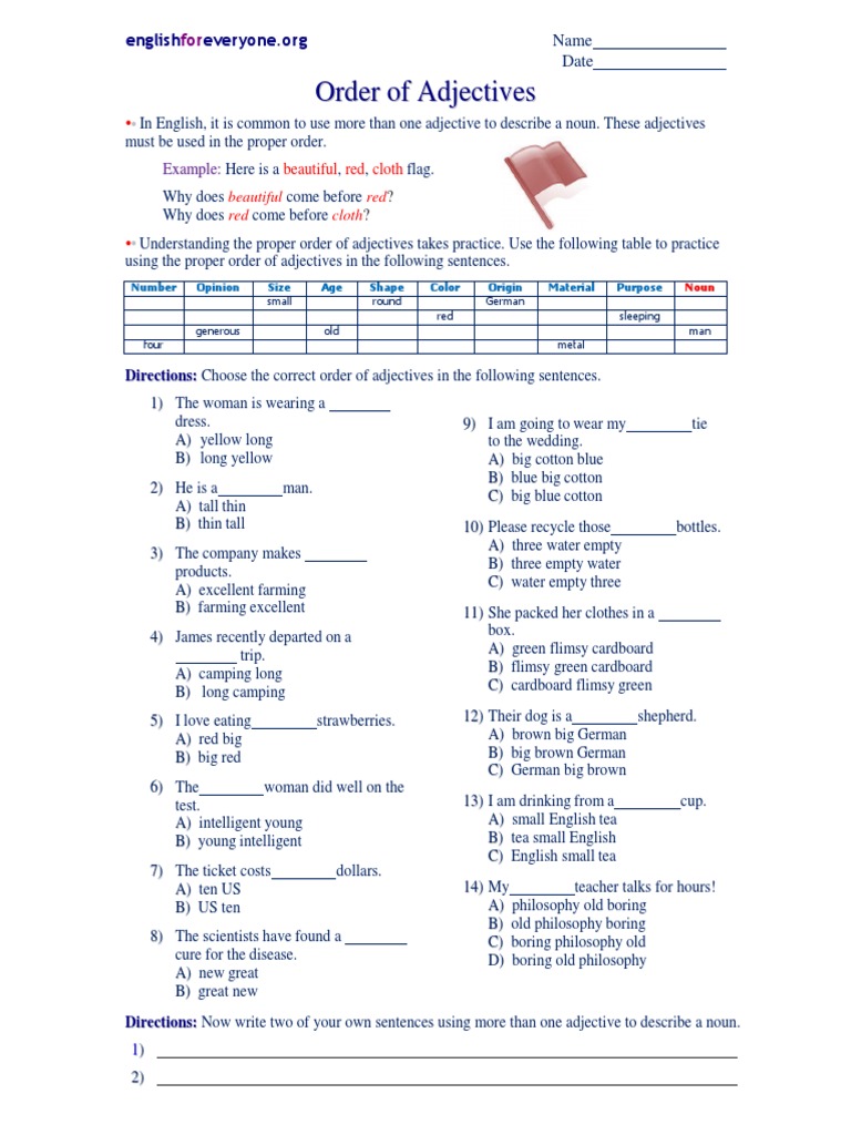 Order of Adjectives | PDF | Adjective | Linguistic Typology