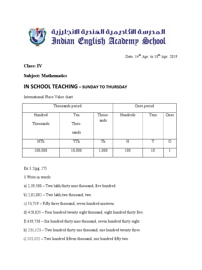 IV Class Mathematics lesson on place value and expanded form | PDF | Mathematical Notation ...
