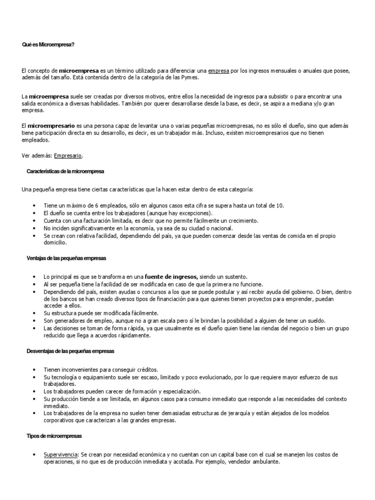 Qué Es Microempresa | PDF | Pequeñas y medianas empresas | Iniciativa ...