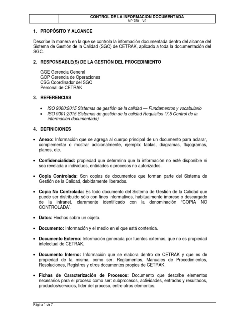 Control de La Información Documentada v.0 | PDF | Gestión de la calidad ...