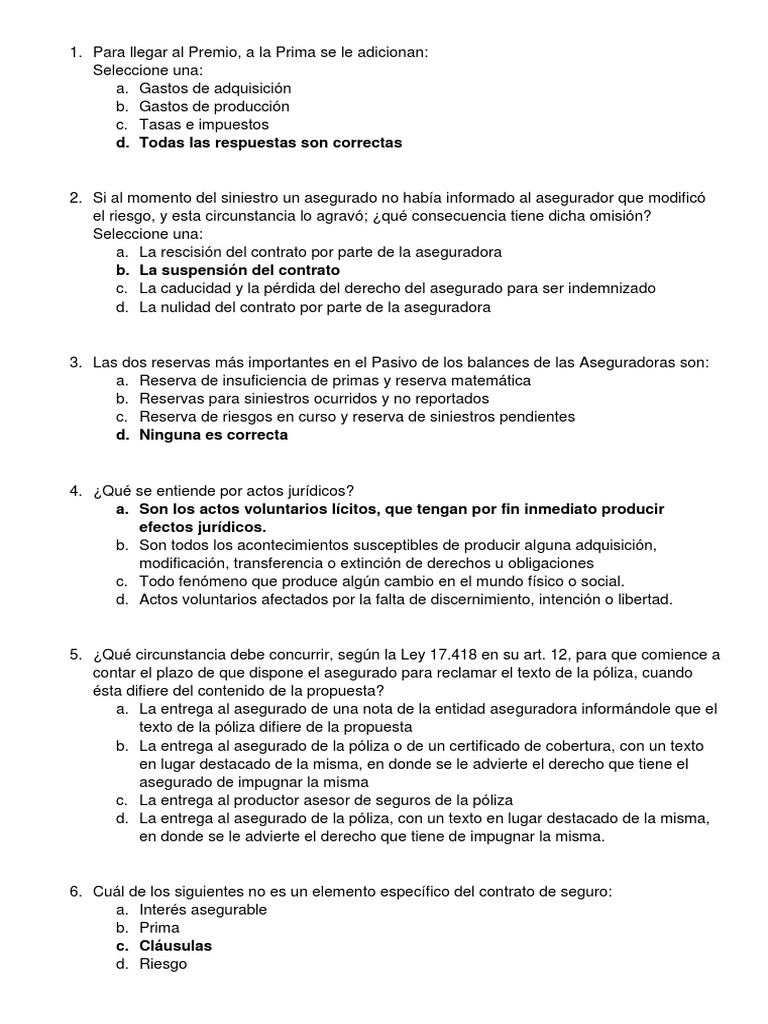 Preguntas de Exámen Pas - Integrador | PDF | Póliza de seguros | Reaseguro