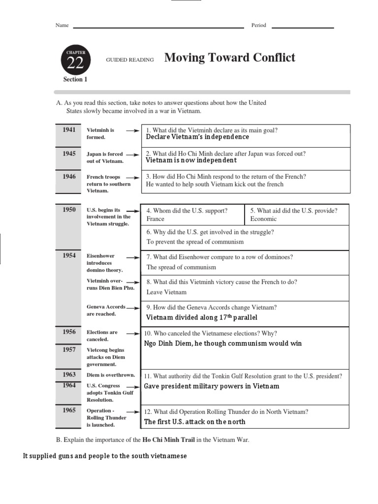 Chapter 22 Section 1 Guided Reading | PDF | Vietnam War | South Vietnam