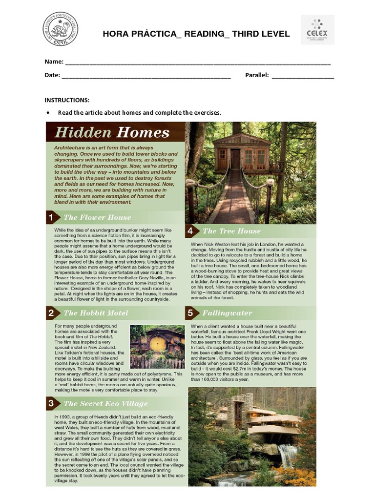 Third Level Reading Practice: Homes | PDF